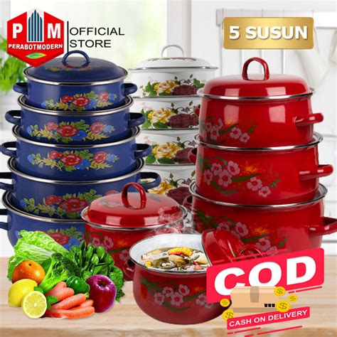 Jual Panci Calypso Enamel 5 Susun Panci Enamel Jadul Motif Bunga