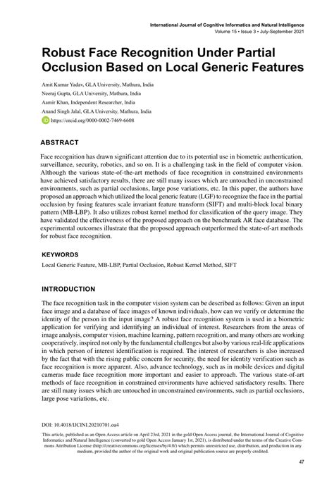 pdf robust face recognition under partial occlusion based on local generic features