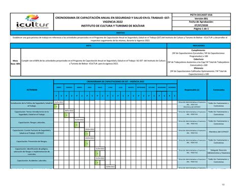 Cronograma De Capacitacion Sg Sst Meta Base P E P E P E P