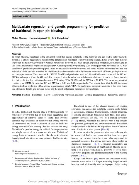 multivariate regression and genetic programming for prediction of backbreak in open pit blasting
