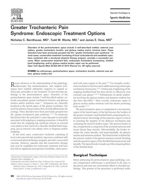PDF Greater Trochanteric Pain Syndrome Endoscopic Treatment Options