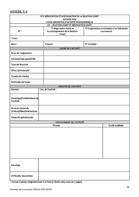 Nouvelle Fiche E4 28 Annexes De La Circulaire 2022 Du BTS NDRC ANNEXE