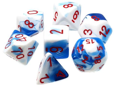 Chessex Gemini Atral Blue White With Red Numbers Polyhedral 7 Die Dice Set Toywiz