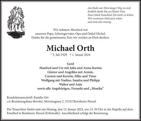 Traueranzeigen Von Michael Orth WirTrauern