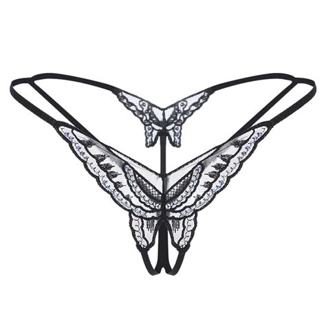 Sexy Panties Lingerie Women Lace Hollow Out Butterfly Shaped G String Open Crotch Underwear Sexy