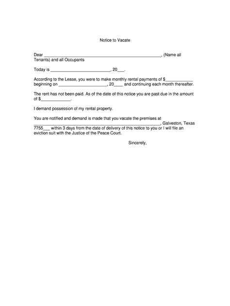 60 Day Notice To Vacate Template Fill Online Printable Fillable