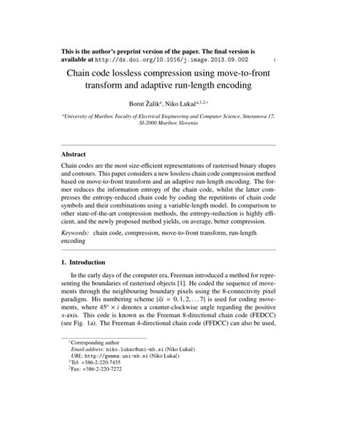 pdf chain code lossless compression using move to front transform and adaptive run length encoding