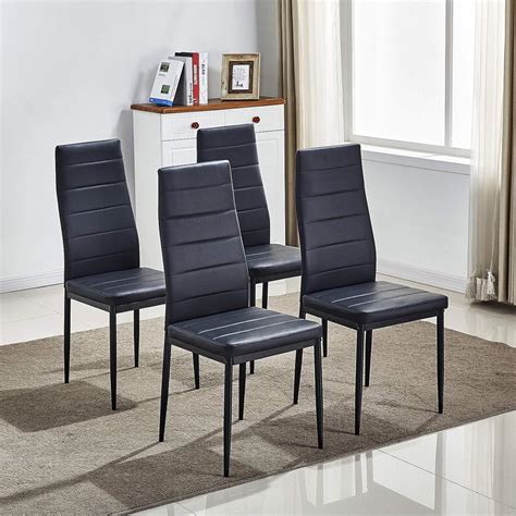Lot de 8 Chaises de Salle à Manger Style Contemporain Noir PVC