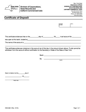 Fillable Online Dos Ny Certificate Of Deposit New York State
