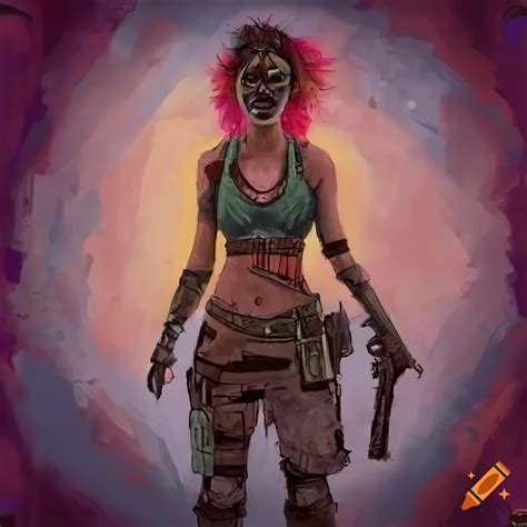 Post Apocalyptic Raider Girl With Mohawk In Wasteland