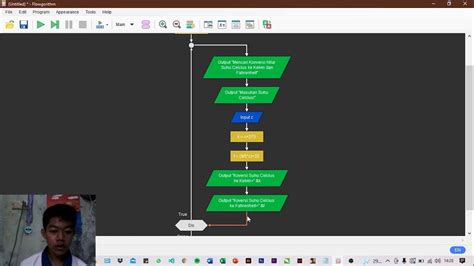 membuat flowchart untuk mengkonversi suhu dan looping pengulangan dengan aplikasi flowgorithm