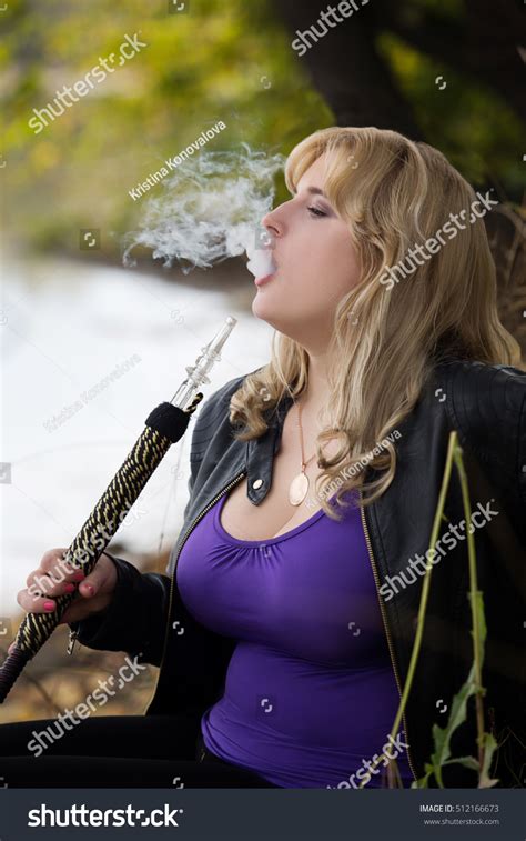 Стоковая фотография 512166673 Sexy Blonde Big Breasts Smokes Hookah Shutterstock