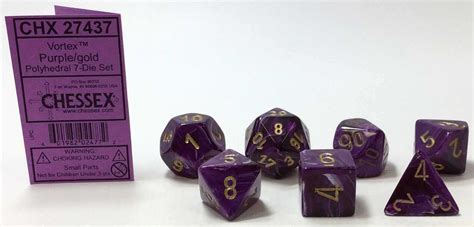 Chessex Vortex Dice Poly Set Purple Wgold 7 New Ebay