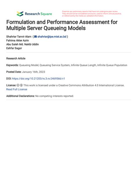 pdf formulation and performance assessment for multiple server queueing models