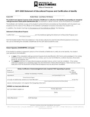 Fillable Online 2019 2020 Statement Of Educational Purpose And