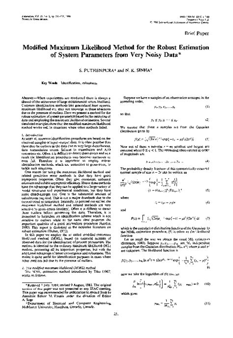 pdf modified maximum likelihood method for the robust estimation of system parameters from