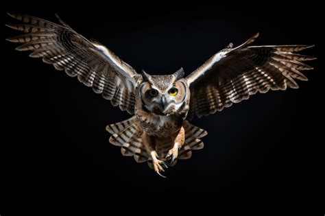 Premium AI Image Flying Owl On A Black Background