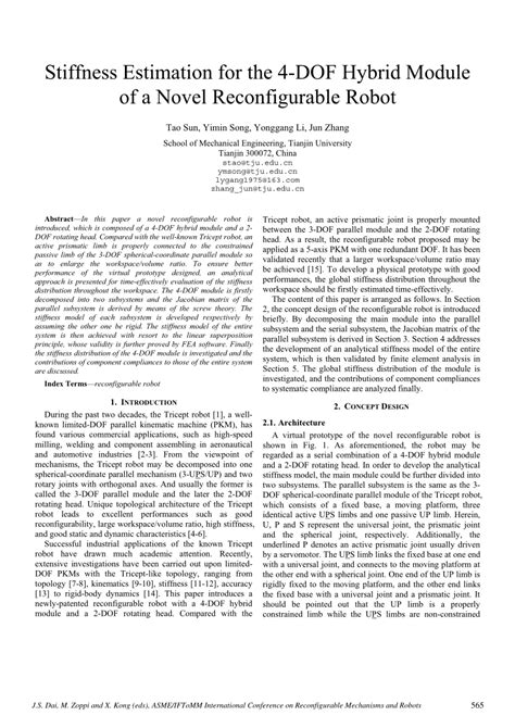 pdf stiffness estimation for the 4 dof hybrid module of a novel reconfigurable robot