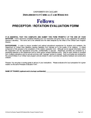 Fillable Online Fellows Preceptor Rotation Evaluation Form Fax Email
