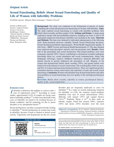 pdf sexual functioning beliefs about sexual functioning and quality of life of women with