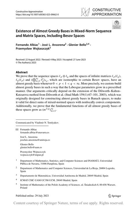 pdf existence of almost greedy bases in mixed norm sequence and matrix spaces including besov
