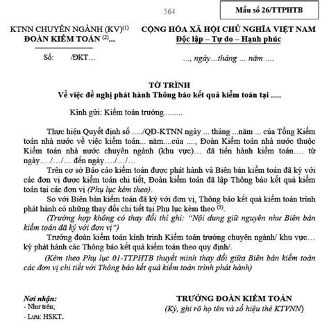 Mẫu Tờ trình chi tiết về việc đề nghị phát hành Thông báo kiểm toán mới