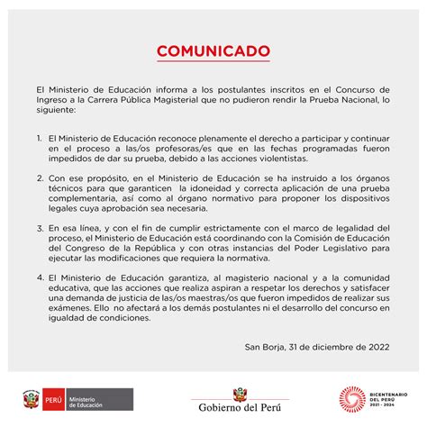 Ministerio de Educación on Twitter Comunicado Respecto a la