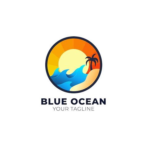 Diseño de logotipo de playa de verano de amanecer Vector Premium
