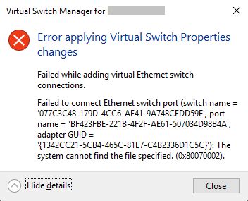 Fix Error Applying Hyper V Virtual Switch Properties In Windows 10