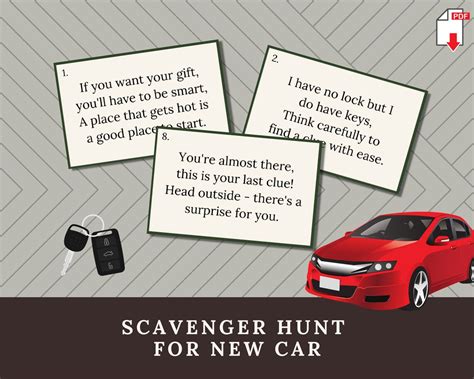 Printable New Car Scavenger Hunt Clues Treasure Hunt Riddles To Find