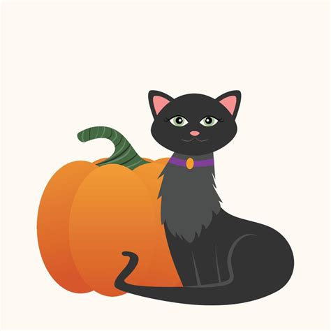 Black Cat With Her Halloween Pumpkin Vector Art At Vecteezy