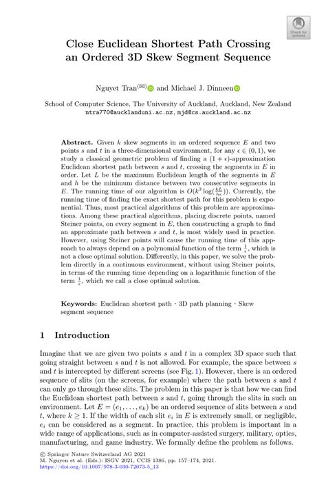 pdf close euclidean shortest path crossing an ordered 3d skew segment sequence