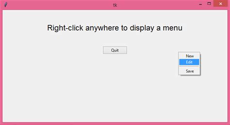 creating a menu using tkinter in python python menu widget in tkinter