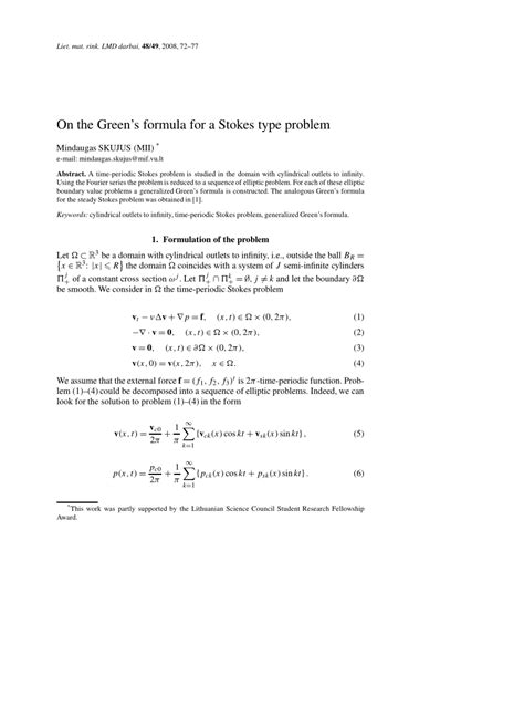 pdf on the green s formula for a stokes type problem