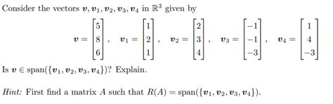 solved consider the vectors v v1 v2 v3 v4 in r3 given by
