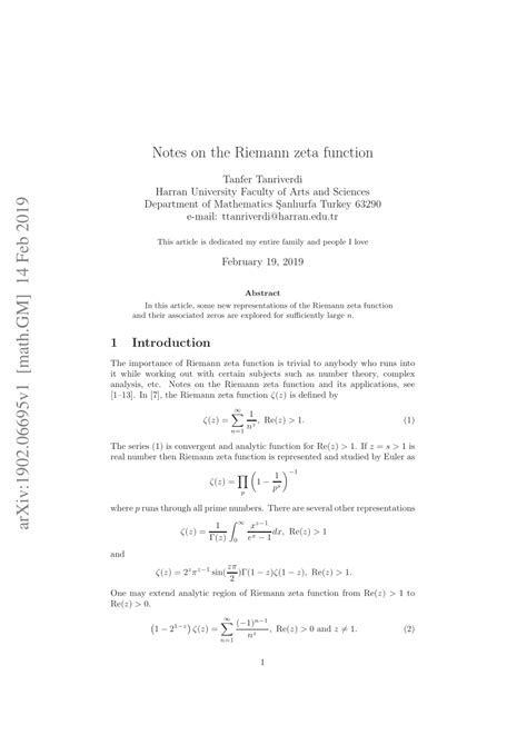 pdf notes on the riemann zeta function
