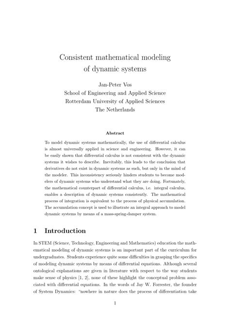 pdf consistent mathematical modeling of dynamic systems