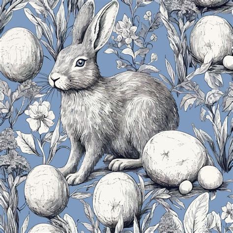 Premium Vector Easter Rabbits Seamless Pattern In Engraving Style