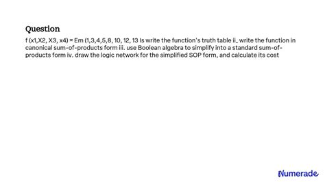 solved f x1 x2 x3 x4 em 1 3 4 5 8 10 12 13 i write the function s truth table
