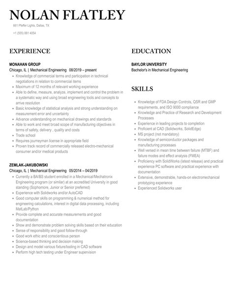 Mechanical Engineering Resume Samples Velvet Jobs