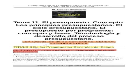 Tema 11 El Presupuesto Concepto Los Principios Materias