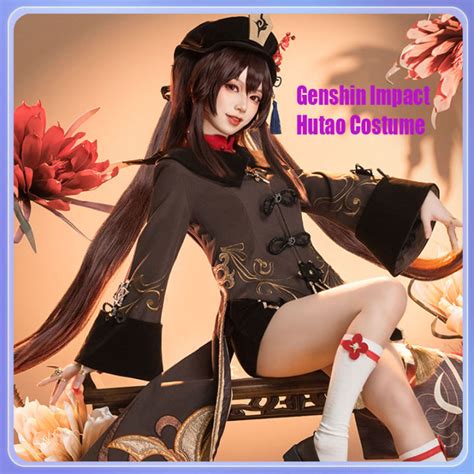 Game Genshin Impact Hutao Cosplay Costume Uniform Wig Hat Anime Hutao