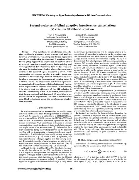 pdf second order semi blind adaptive interference cancellation maximum likelihood solution
