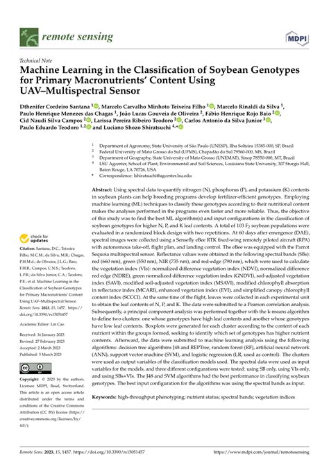 pdf machine learning in the classification of soybean genotypes for primary macronutrients