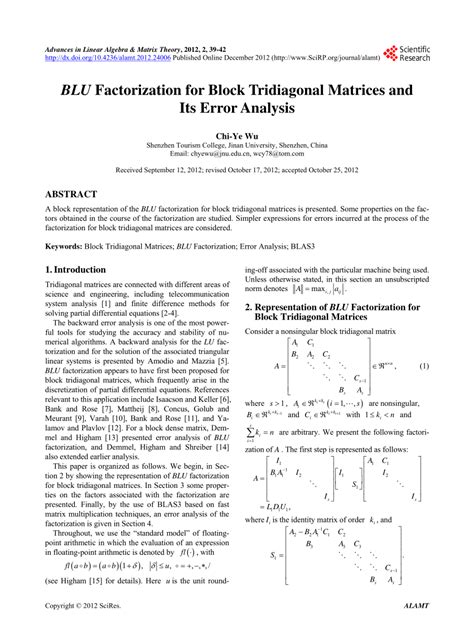 pdf blu factorization for block tridiagonal matrices and its error analysis
