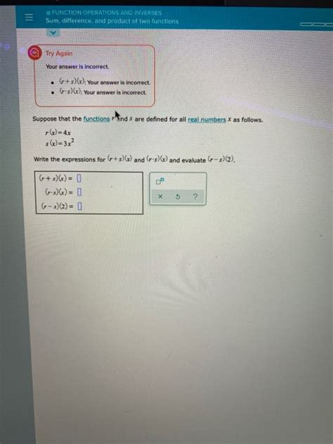 solved function operations and inverses sum difference and