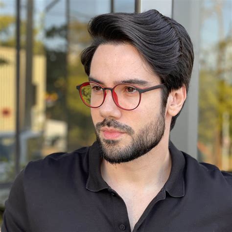 Óculos de Grau Masculino Redondo Preto Vermelho Zeca Safine
