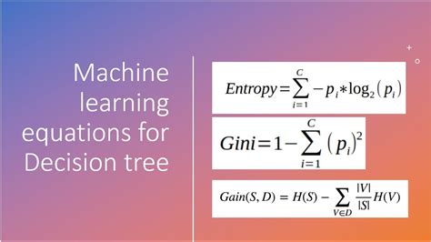 19 machine learning equations for decision tree entropy gini index and information gain