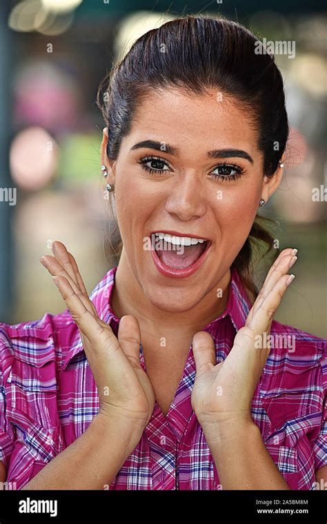 Attractive Female And Happiness Wearing Pink Shirt Stock Photo Alamy
