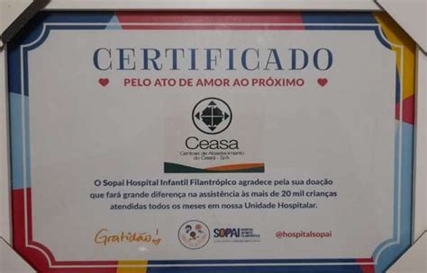 Sopai entrega certificado de agradecimento à Ceasa CE por ato de amor